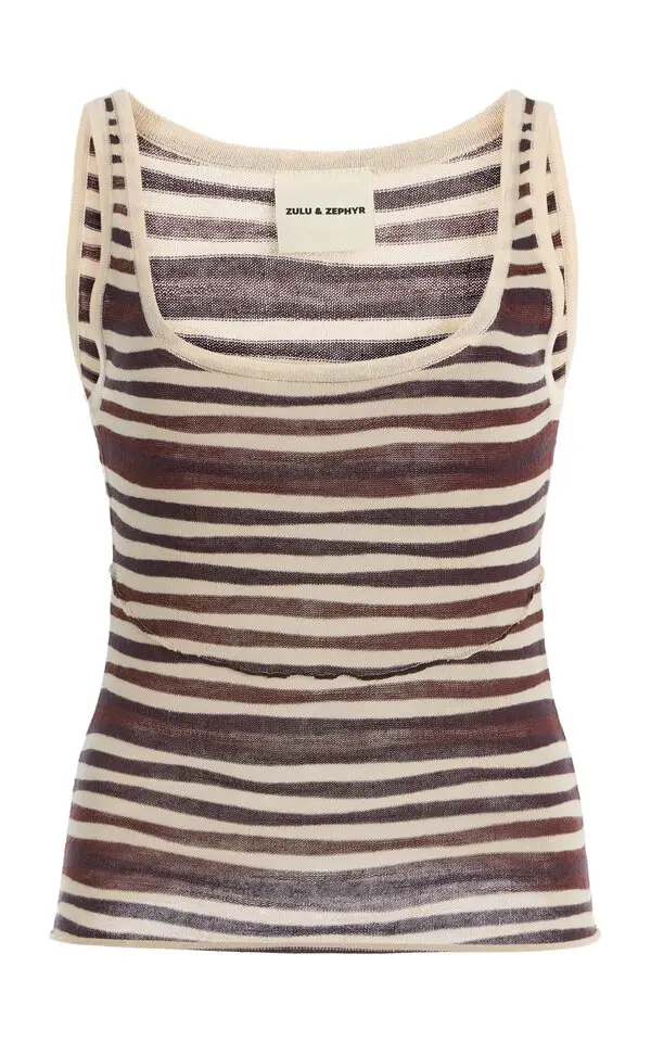 ZULU & ZEPHYR Striped Knit Tank Top - Brown