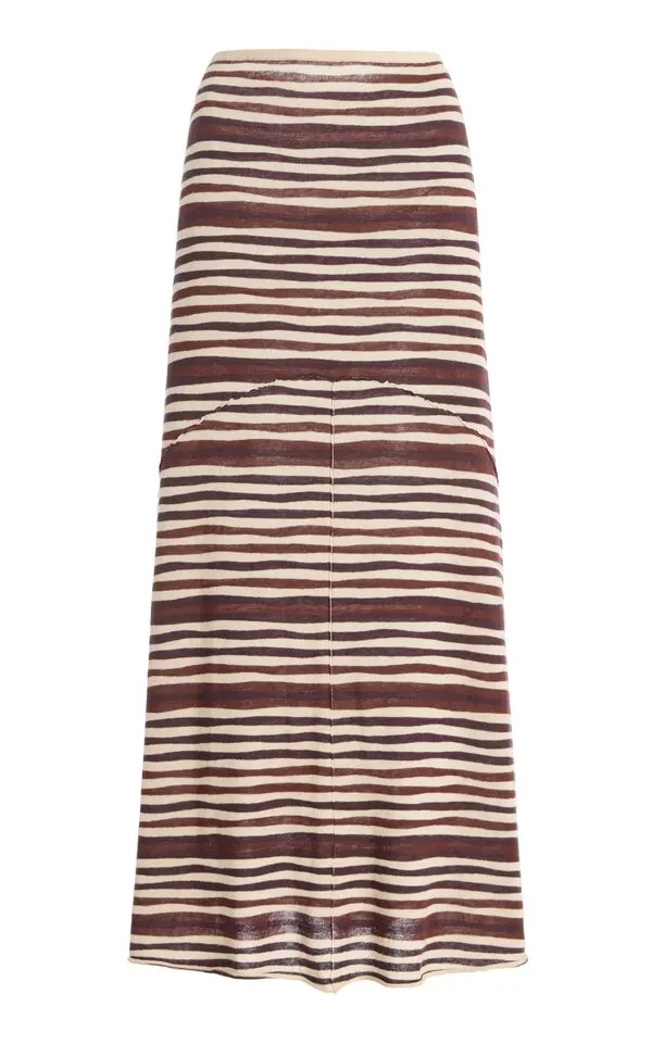 ZULU & ZEPHYR Striped Knit Midi Skirt - Brown