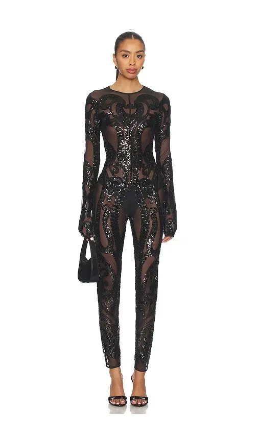 Norma Kamali Long Sleeve Crew Neck Catsuit - Black
