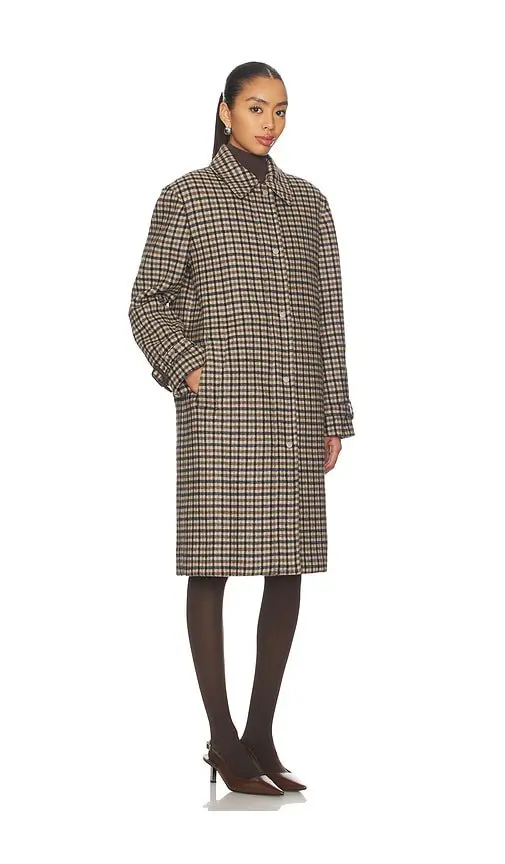 Vince Plaid Car Coat With Faux Leather Trim - Multi Check