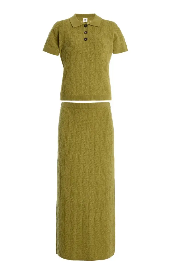 THE GARMENT Como Cable-knit Wool-cashmere Polo Set - Green