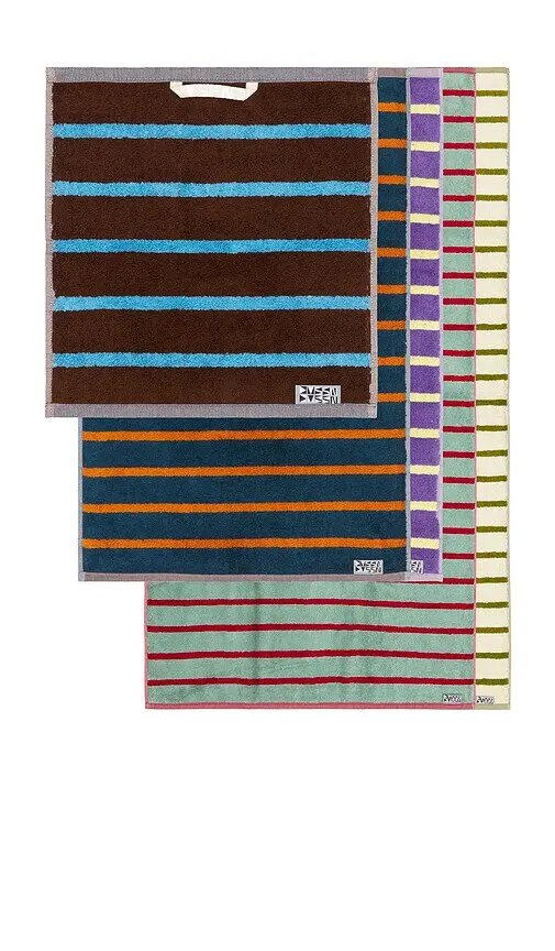 DUSEN DUSEN Set Of 5 Bird Stripe Towels