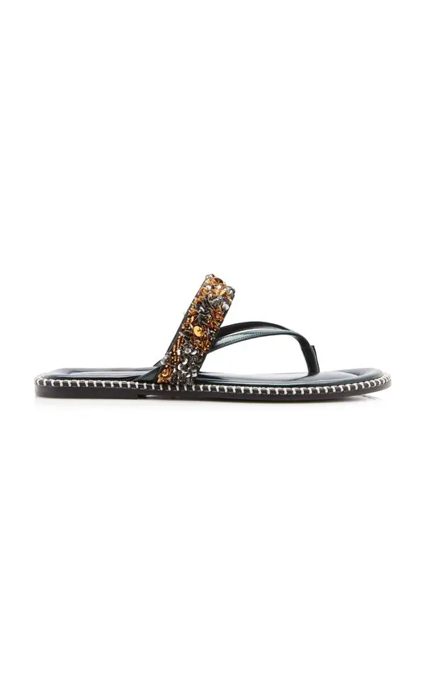 Dries Van Noten Sequin Embellished Leather Sandals - Metallic