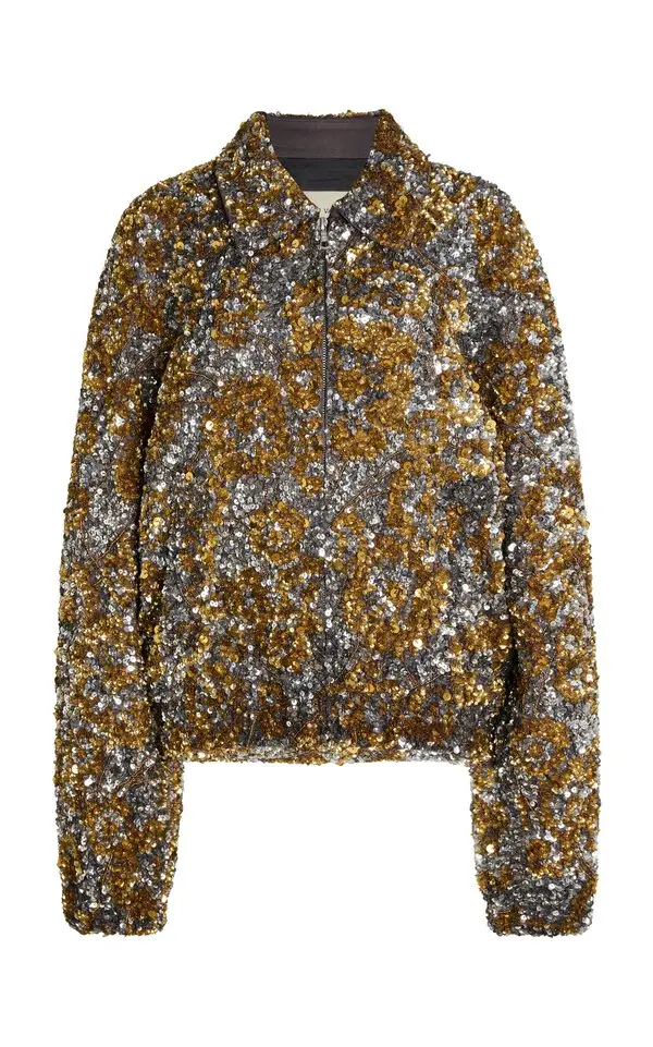 Dries Van Noten Vinnia Sequinned Bomber Jacket - Silver