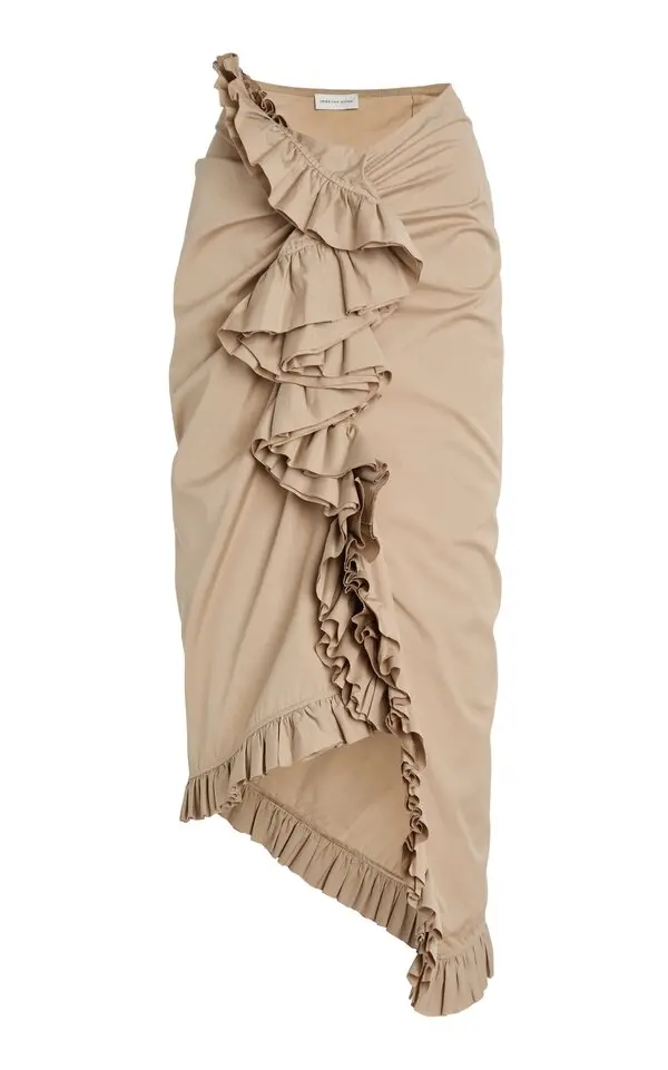 Dries Van Noten Sina Frilled Cotton-poplin Midi Skirt - Neutral