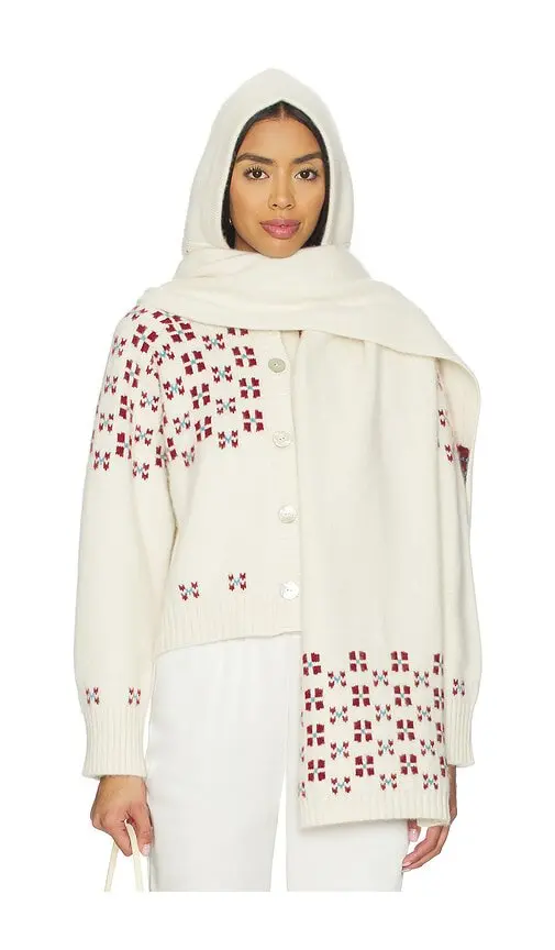 Calle Del Mar Winter Fair Isle Hoodie Scarf In Ivory - Natural & Oxblood