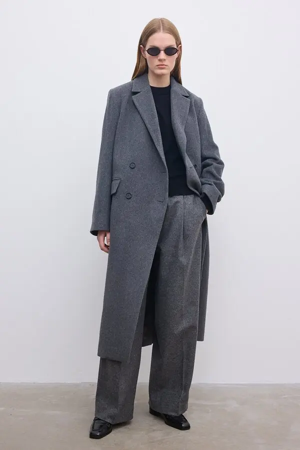 HOUSE OF DAGMAR Double Breasted Coat - Grey