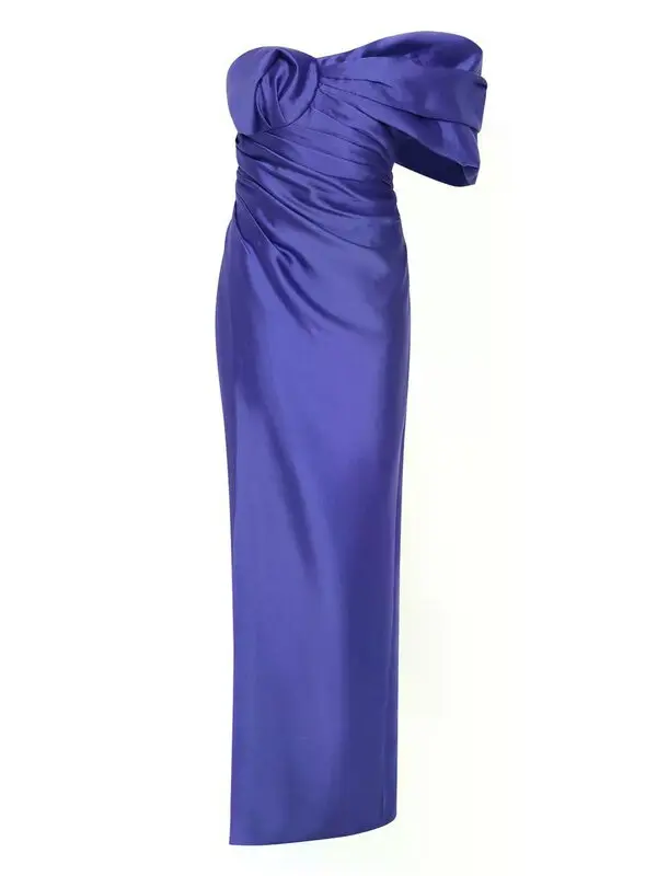 Rachel Gilbert Marlo Ruched Off-shoulder Gown - Purple