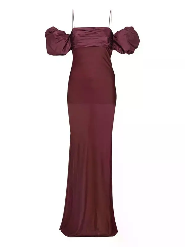 ROTATE BY BIRGER CHRISTENSEN Burgundy Chiffon Puff Sleeve Gown