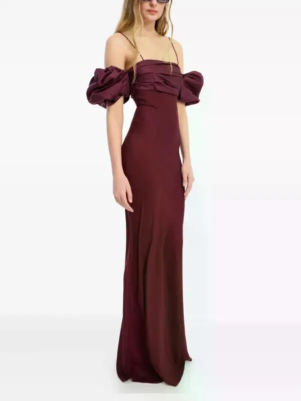 ROTATE BY BIRGER CHRISTENSEN Burgundy Chiffon Puff Sleeve Gown