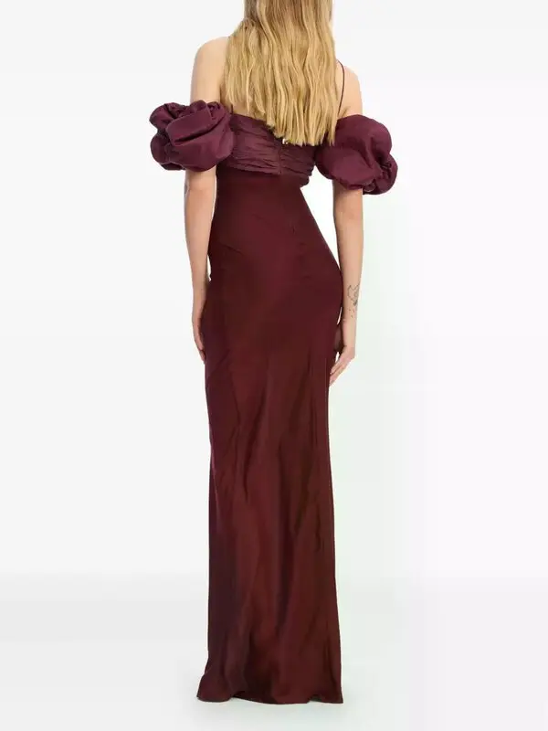 ROTATE BY BIRGER CHRISTENSEN Burgundy Chiffon Puff Sleeve Gown
