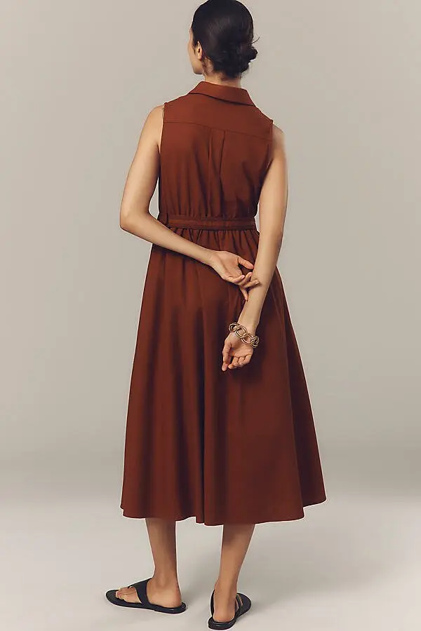En Saison Megumi Linen Blend Sleeveless Midi Shirt Dress - Red |  Editorialist