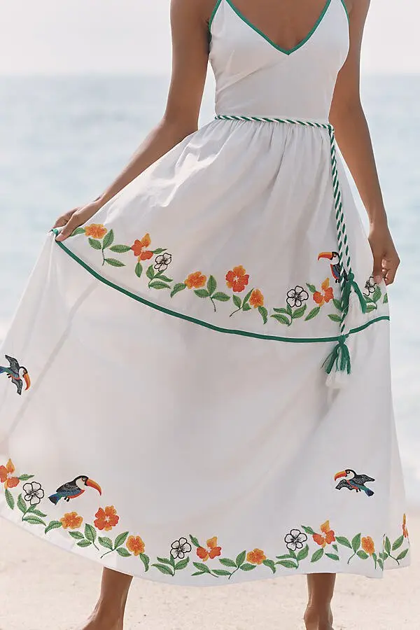 CELANDINE Embroidered Cotton Midi Dress