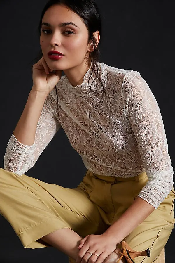 Anthropologie Lace Layering Turtleneck - Ivory Cream