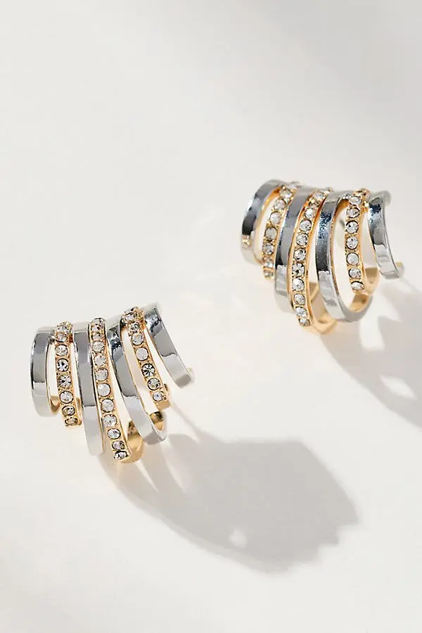 Anthropologie Multi Crystal Huggie Hoop Earrings - Gold & Silver