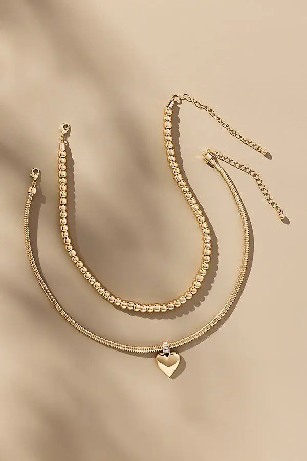 Anthropologie Heart Charm Layered Necklaces - Gold