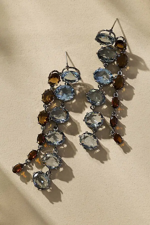 Anthropologie Parallel Crystal Drop Earrings - Gunmetal