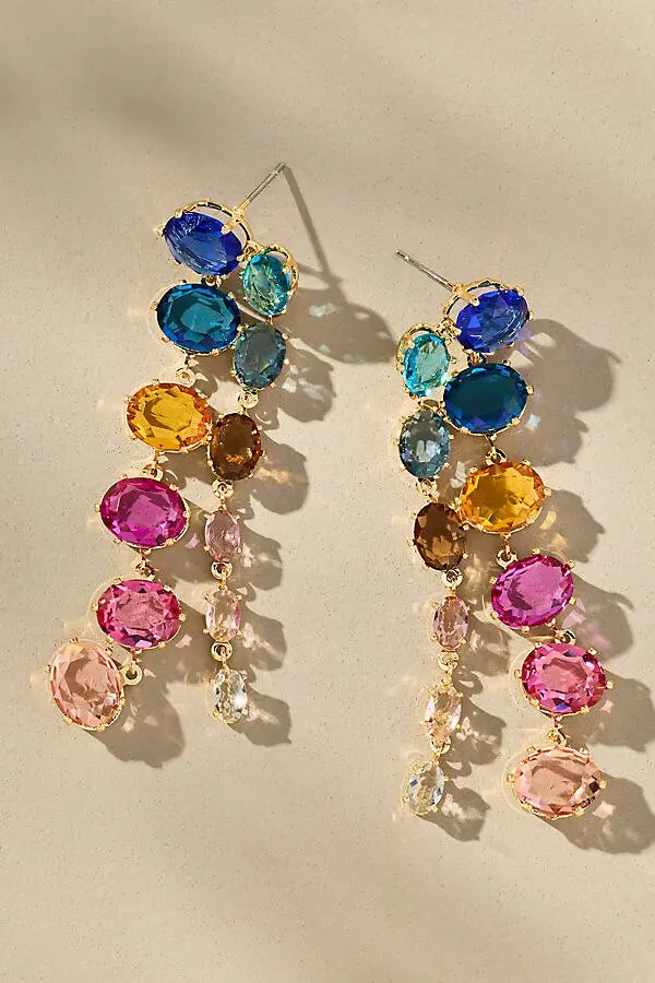 Anthropologie Parallel Crystal Drop Earrings - Multi