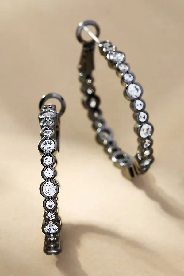 Anthropologie Delicate Glitz Hoop Earrings - Gunmetal