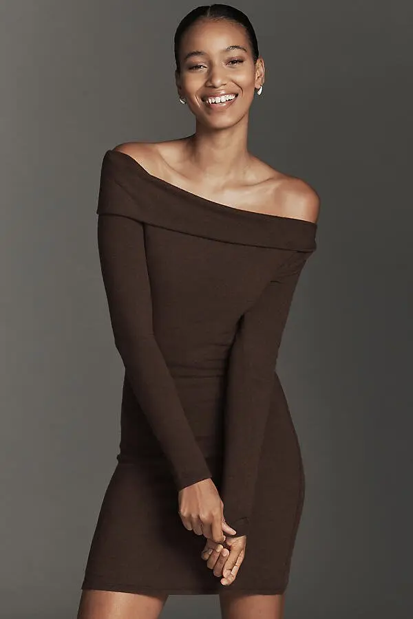 REFORMATION Elio Off-shoulder Knit Mini Dress - Mole
