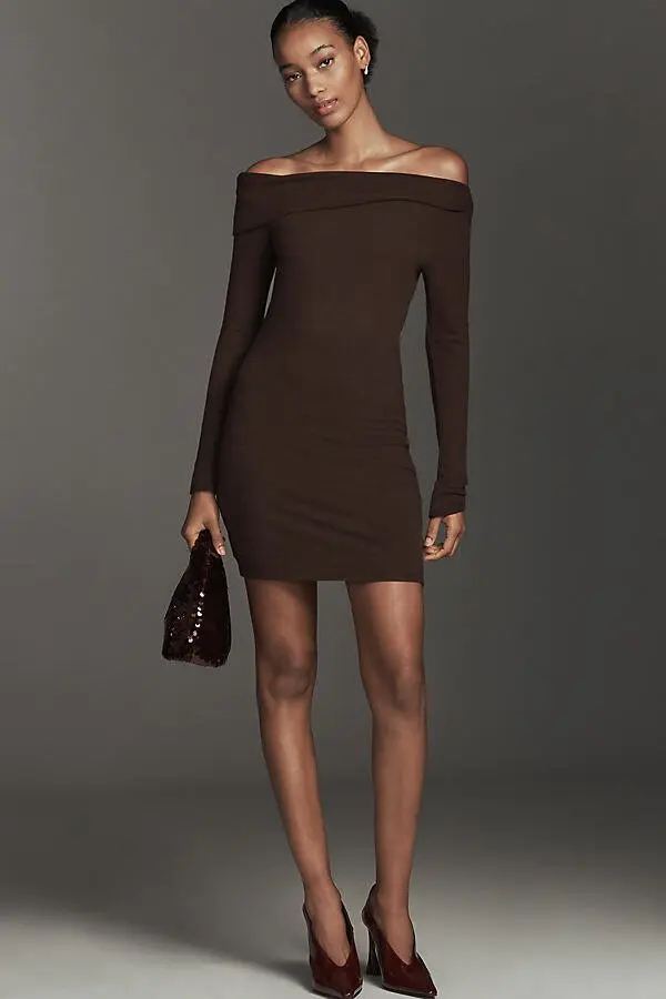 REFORMATION Elio Off-shoulder Knit Mini Dress - Mole