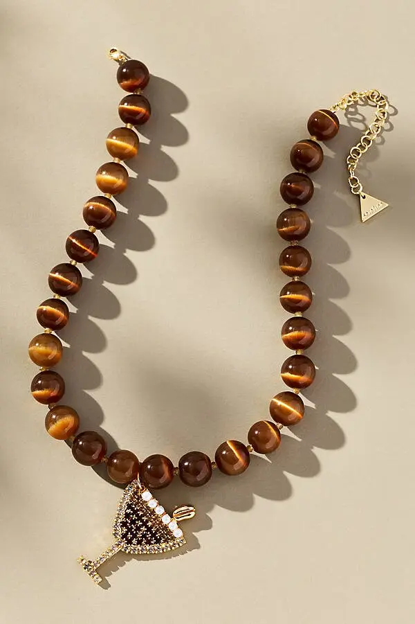 Anthropologie Festive Beaded Drink Charm Necklace - Espresso Martini