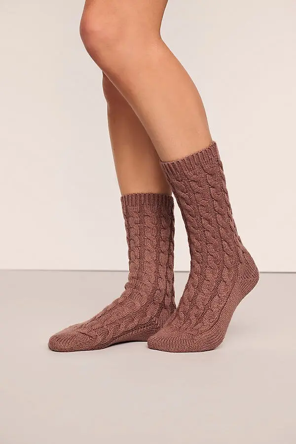 Eberjey Cable-knit Crew Socks - Taupe