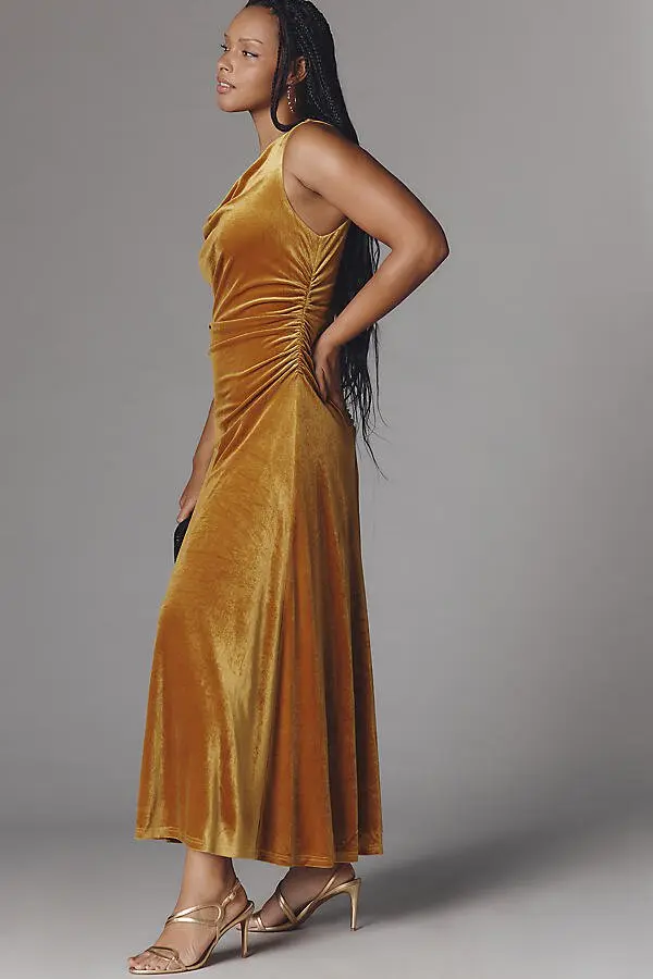 gold velvet midi dress Oro Silk Velvet Slip Dress – DATURA main image 1
