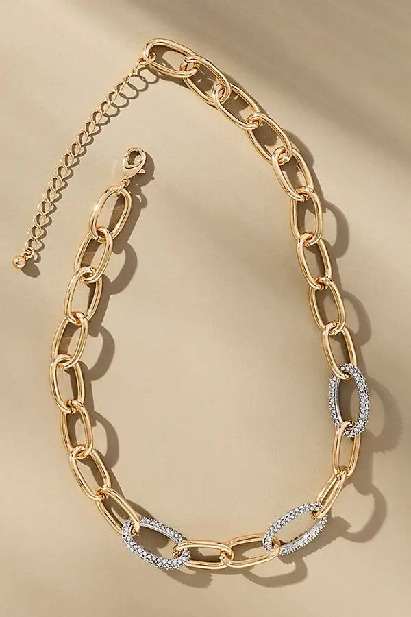 Anthropologie Mixed Metal Linked Necklace - Gold