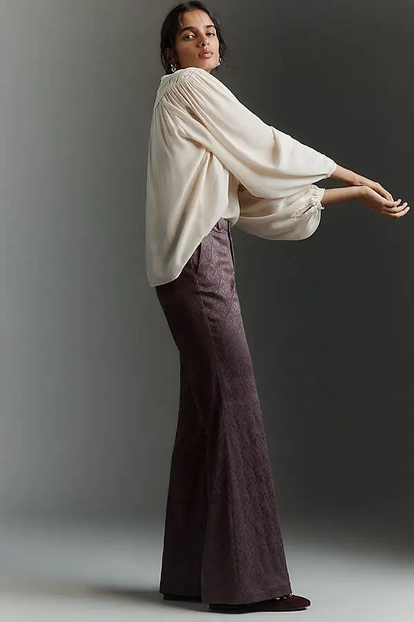 Anthropologie Brocade Flare Pants - Deepened Plum