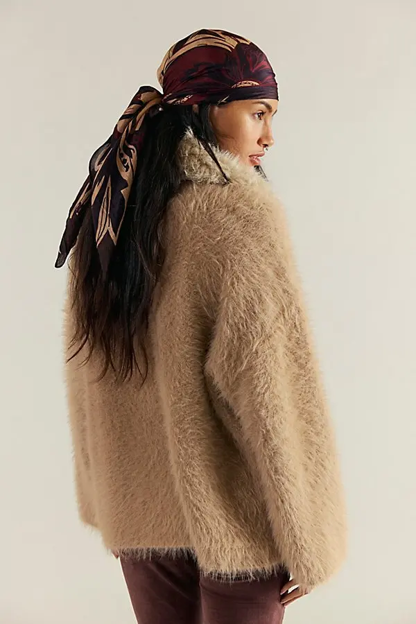 Free People Faux Fur Brushed Sweater - Cafe Au Lait Combo