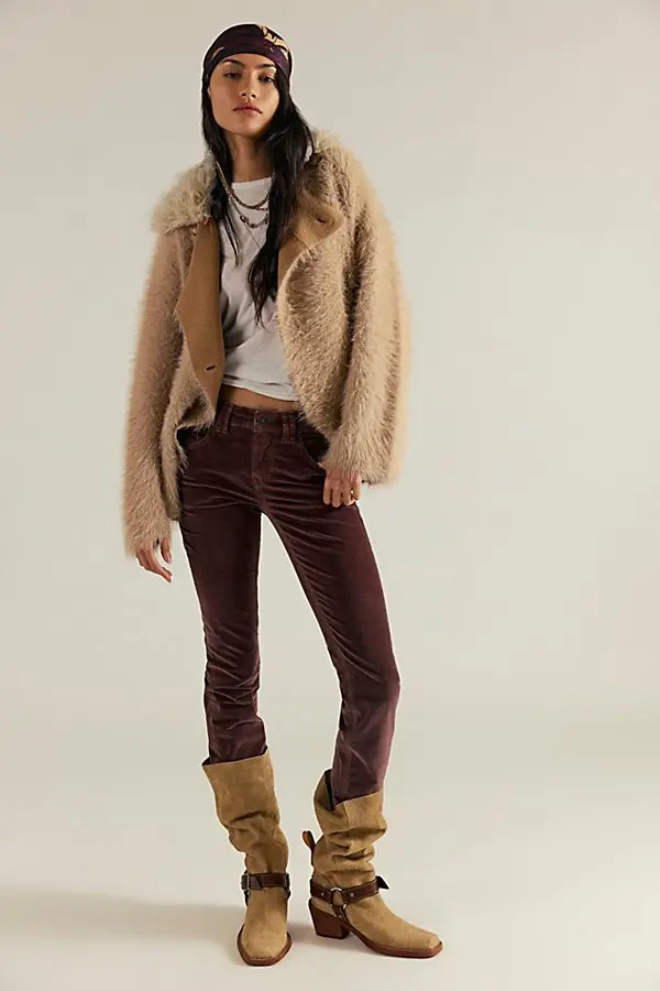 Free People Faux Fur Brushed Sweater - Cafe Au Lait Combo