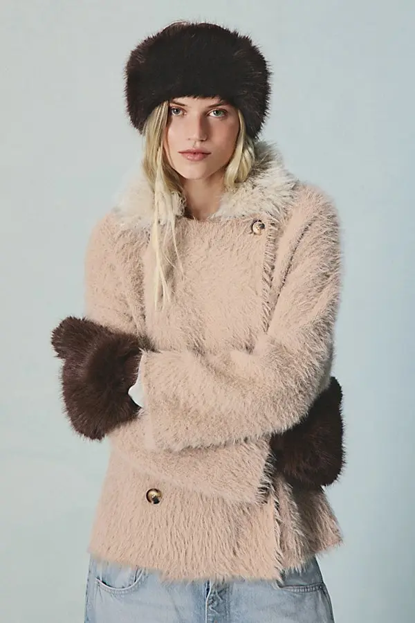 Free People Faux Fur Brushed Sweater - Cafe Au Lait Combo