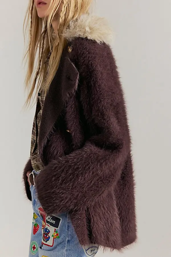 Free People Faux Fur Brushed Sweater - French Roast