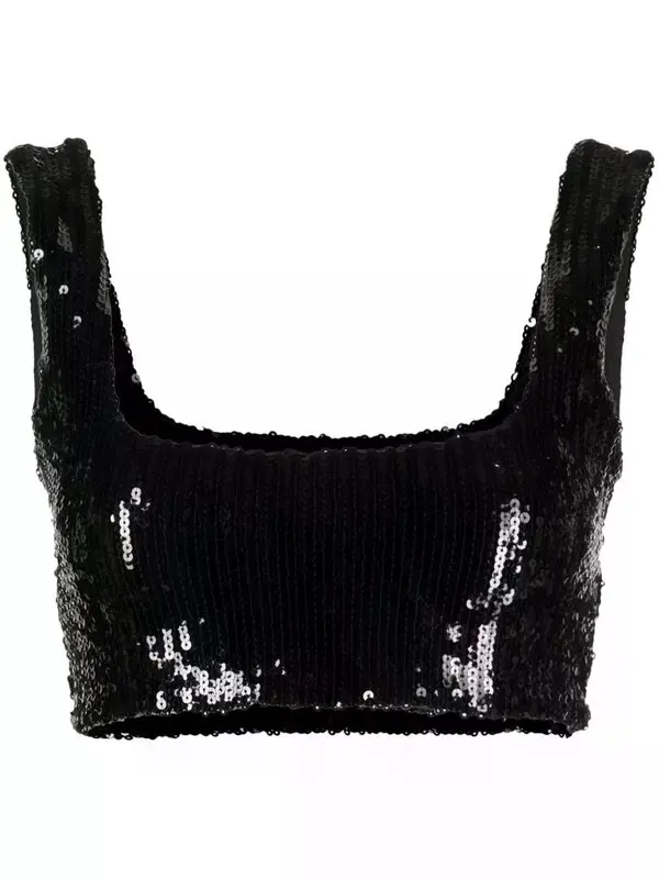 Galvan Sequin Embellished Crop Top - Black