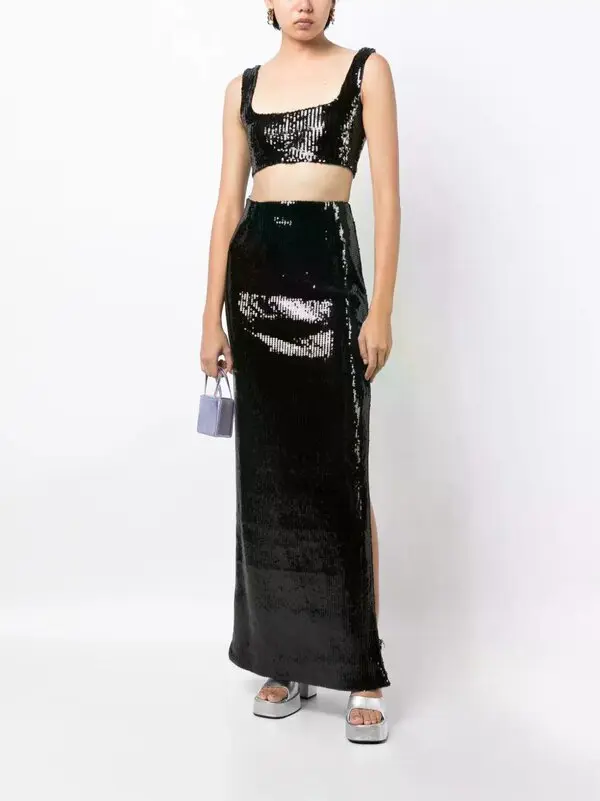 Galvan Sequin Embellished Crop Top - Black