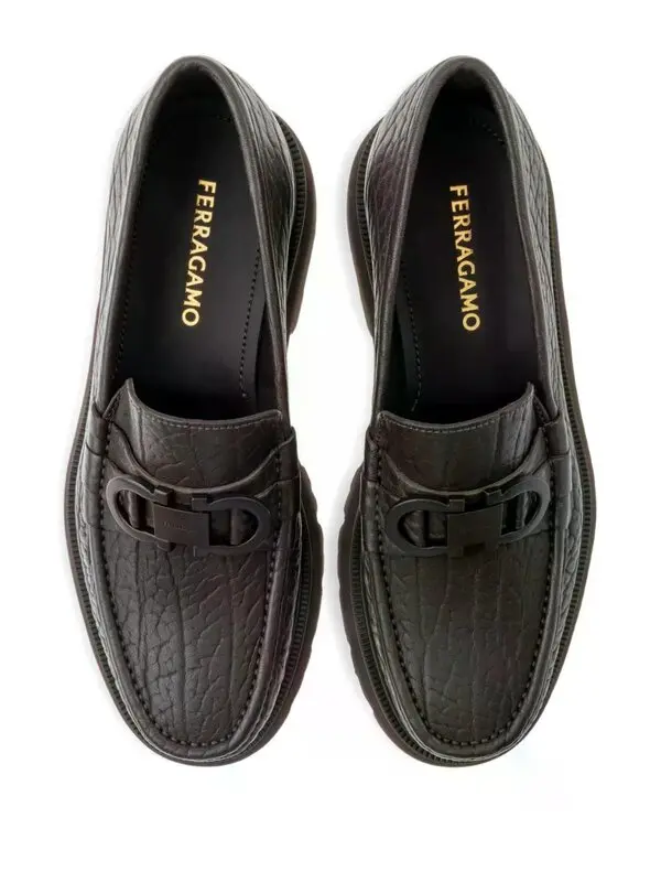 FERRAGAMO Gancini Detailed Textured Leather Loafers