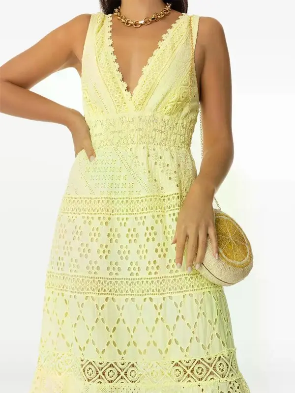 Temptation Positano Light V-neck Sleeveless Tiered Lace Maxi Dress