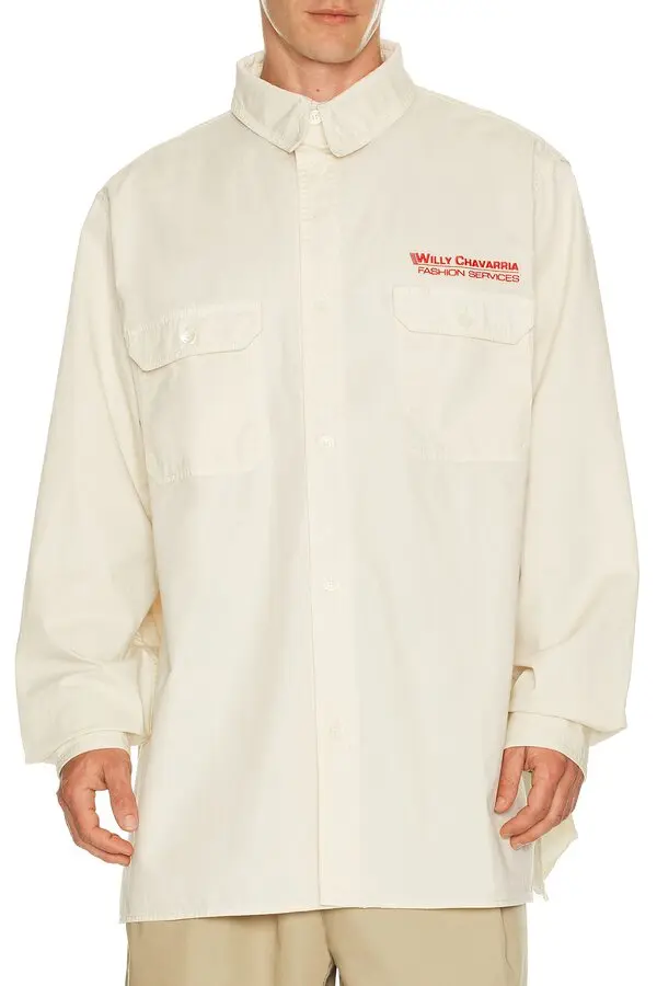 WILLY CHAVARRIA Long Sleeve Corcoran Work Shirt In White - Tofu