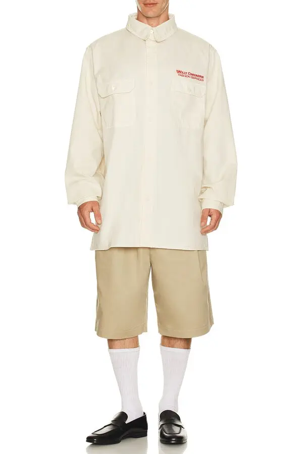 WILLY CHAVARRIA Long Sleeve Corcoran Work Shirt In White