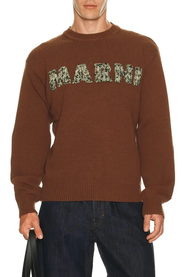 Marni Round Neck Sweater With Embroidered Graphic - Maroon