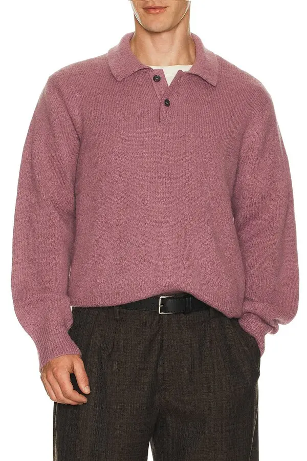 CORRIDOR Brushed Alpaca Polo In Mauve - Plum