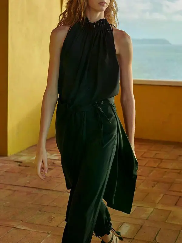 BEATRIZ CAMACHO Bataki Ruffled Halter-neck Blouse