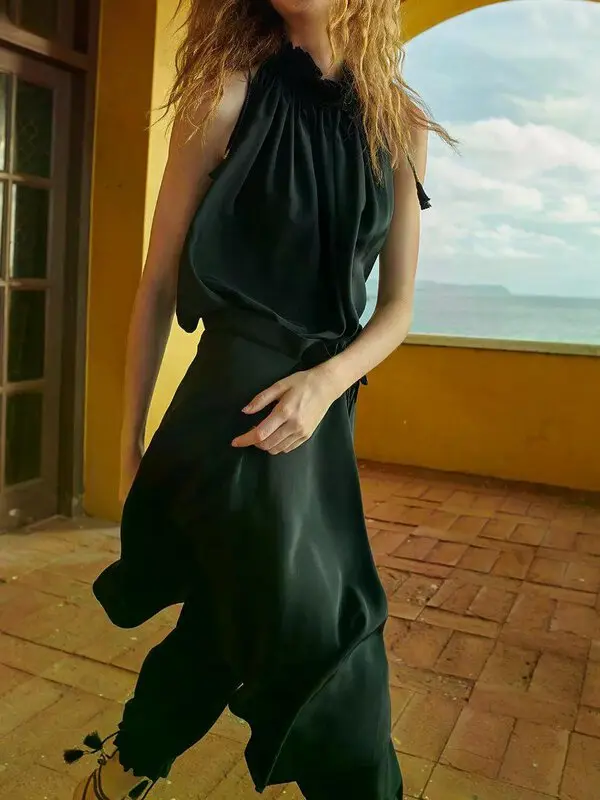 BEATRIZ CAMACHO Bataki Ruffled Halter-neck Blouse