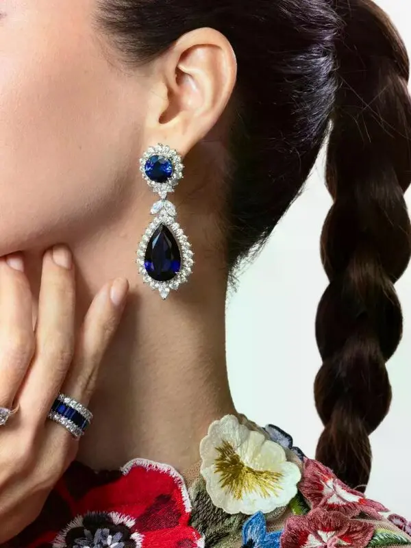 FANTASIA BY DESERIO Sapphire And Cubic Zirconia Drop Earrings