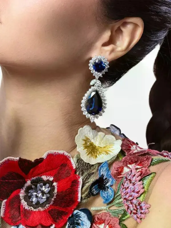 FANTASIA BY DESERIO Sapphire And Cubic Zirconia Drop Earrings