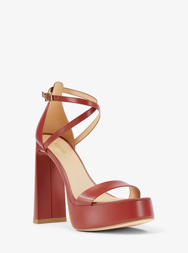 Michael Kors Cami Leather Platform Sandals - Red