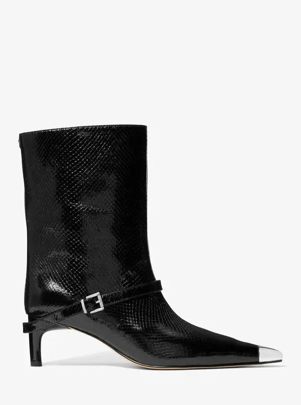 Michael Kors Kasia Snake Embossed Leather Mid Calf Buckle Boots