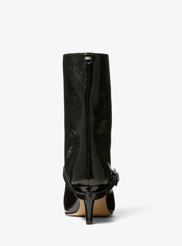 Michael Kors Kasia Snake Embossed Leather Mid Calf Buckle Boots