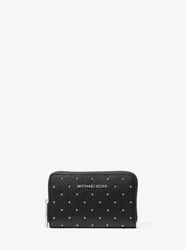 Michael Kors Jet Set Small Studded Pebbled Leather Wallet In By - Black